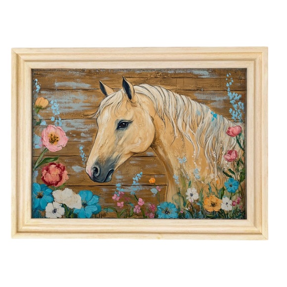Hand Crafted | Accents | Floral Horse Framed Art | Poshmark